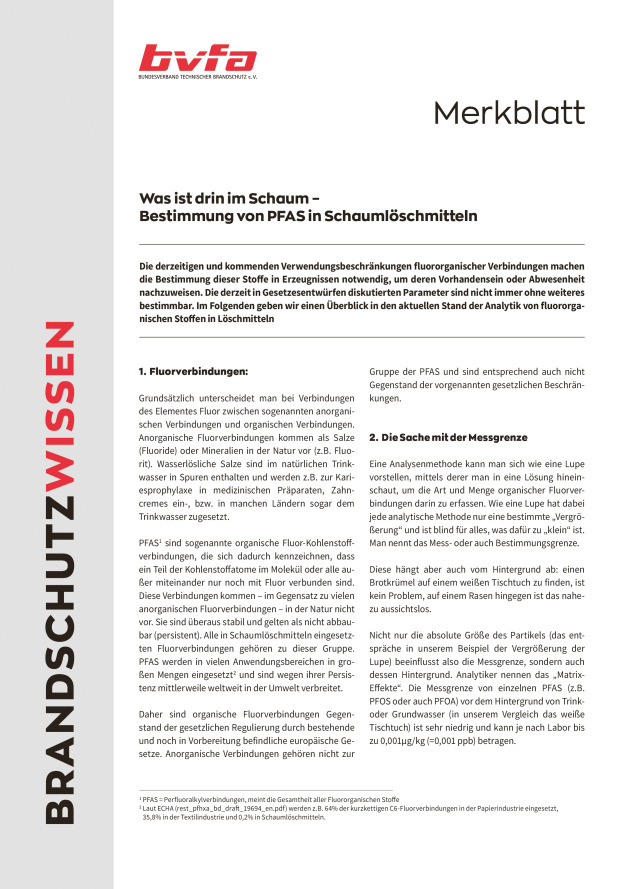 bvfa-Merkblatt zur Fluorbestimmung in Schaumlöschmitteln - BS ...